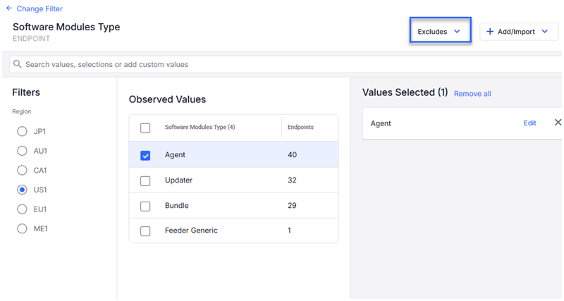 Endpoint Catalog Filter by Updater or Agent